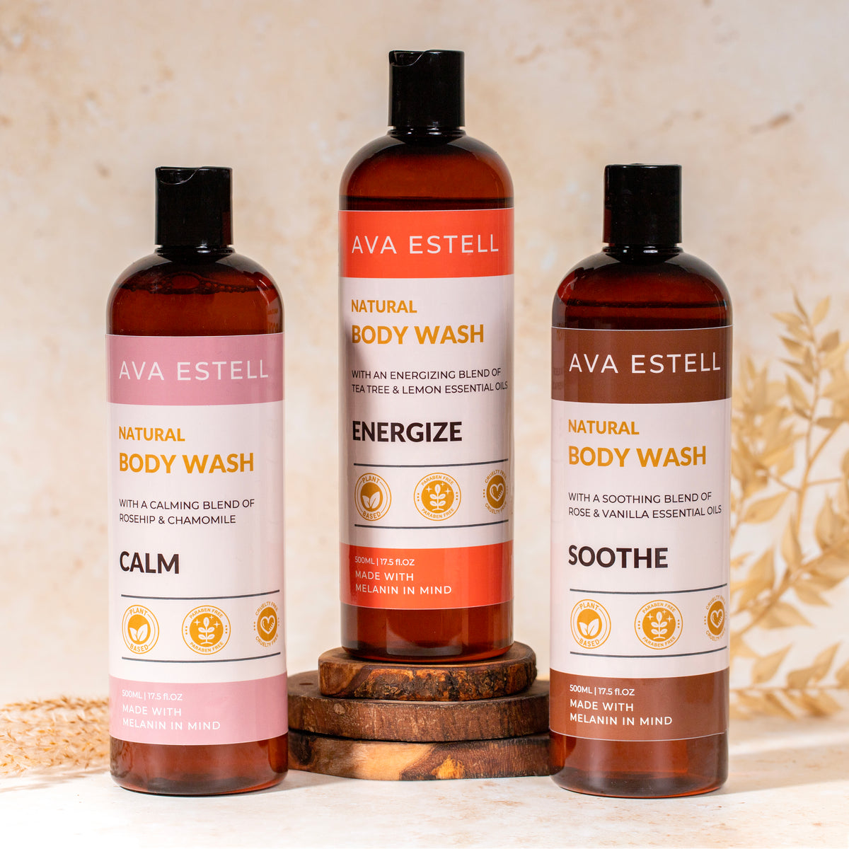 Natural Body Wash 3 Pack (Energize + Calm + Soothe) – Ava Estell